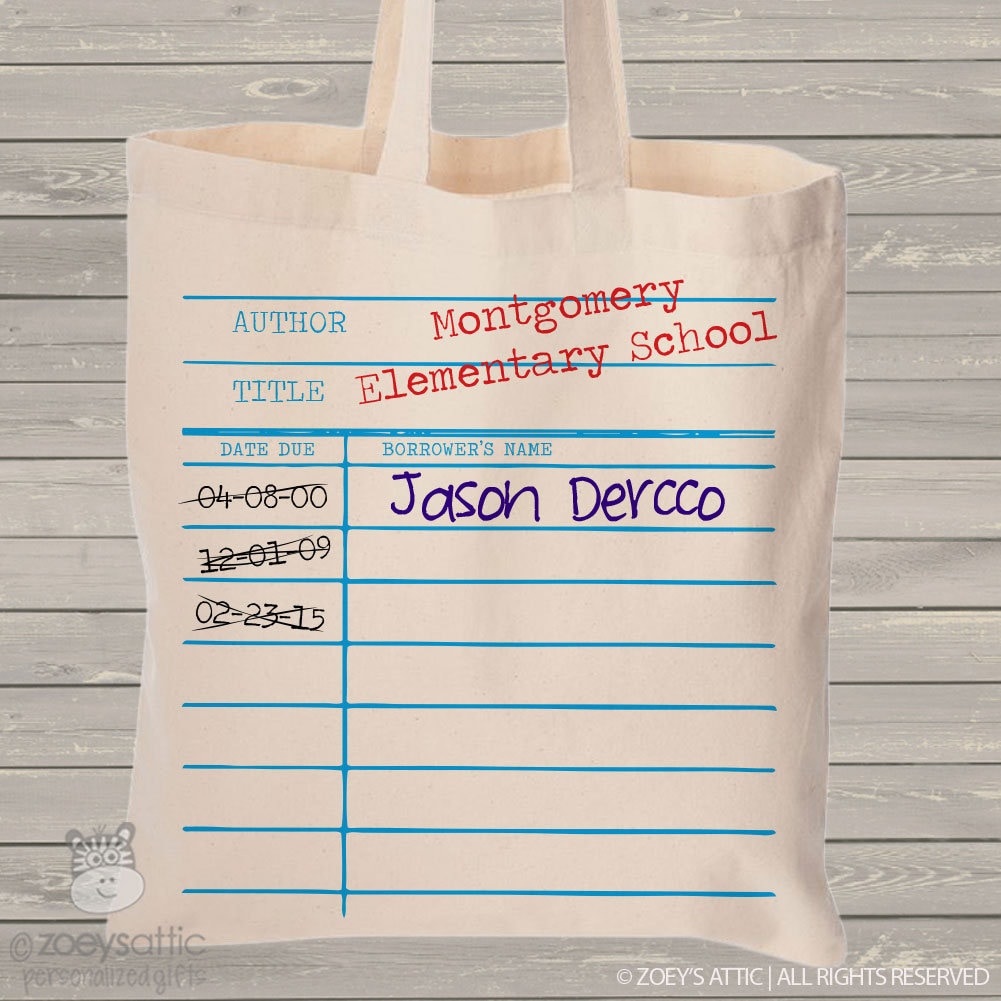 Library book return card personalized tote bag choose value | Etsy