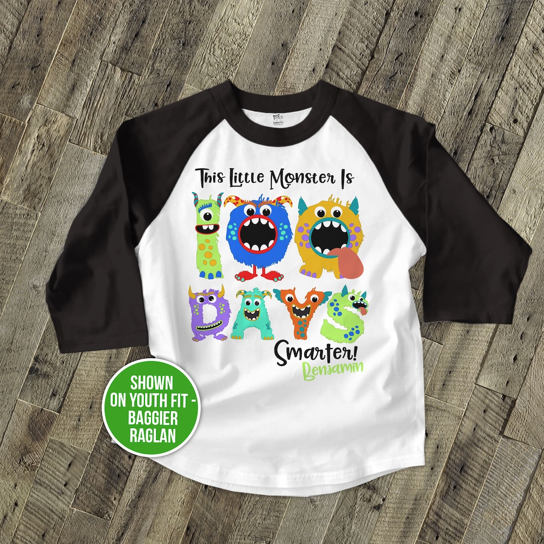 Monster 100 Days of School Kids Shirt - 100 Days Smarter Monsters ...