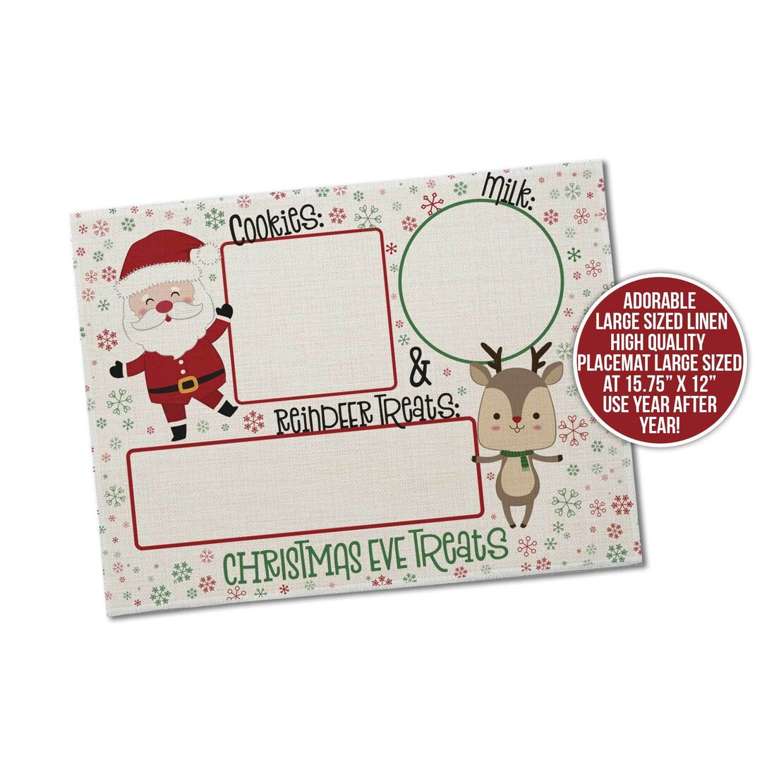 Christmas Eve Placemat Santa Cookies and Milk Reindeer Treats Placemat ...