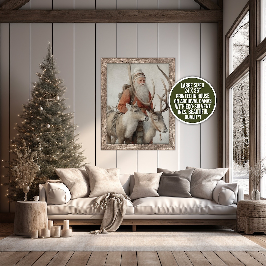 Santa Print Framed Custom Canvas Print Vintage Santa Claus With ...