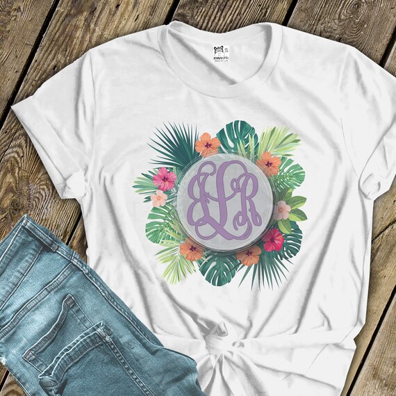 Tropical Monogrammed T-shirt Palm and Flowers Initials | Etsy