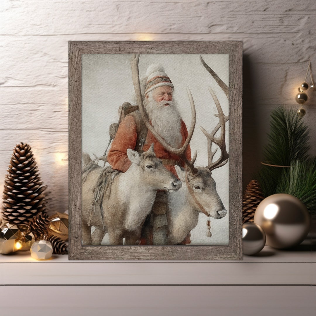 Vintage Santa Print Framed Custom Canvas Print Santa Vintage Old Time Santa High Quality Art ...