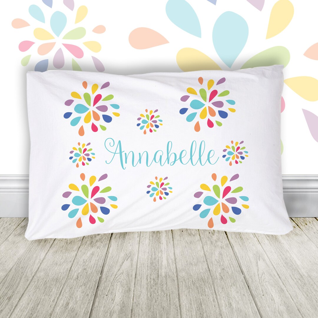 Girls Bright Colorful Flowers Pillowcase / Pillow - Custom Personalized ...