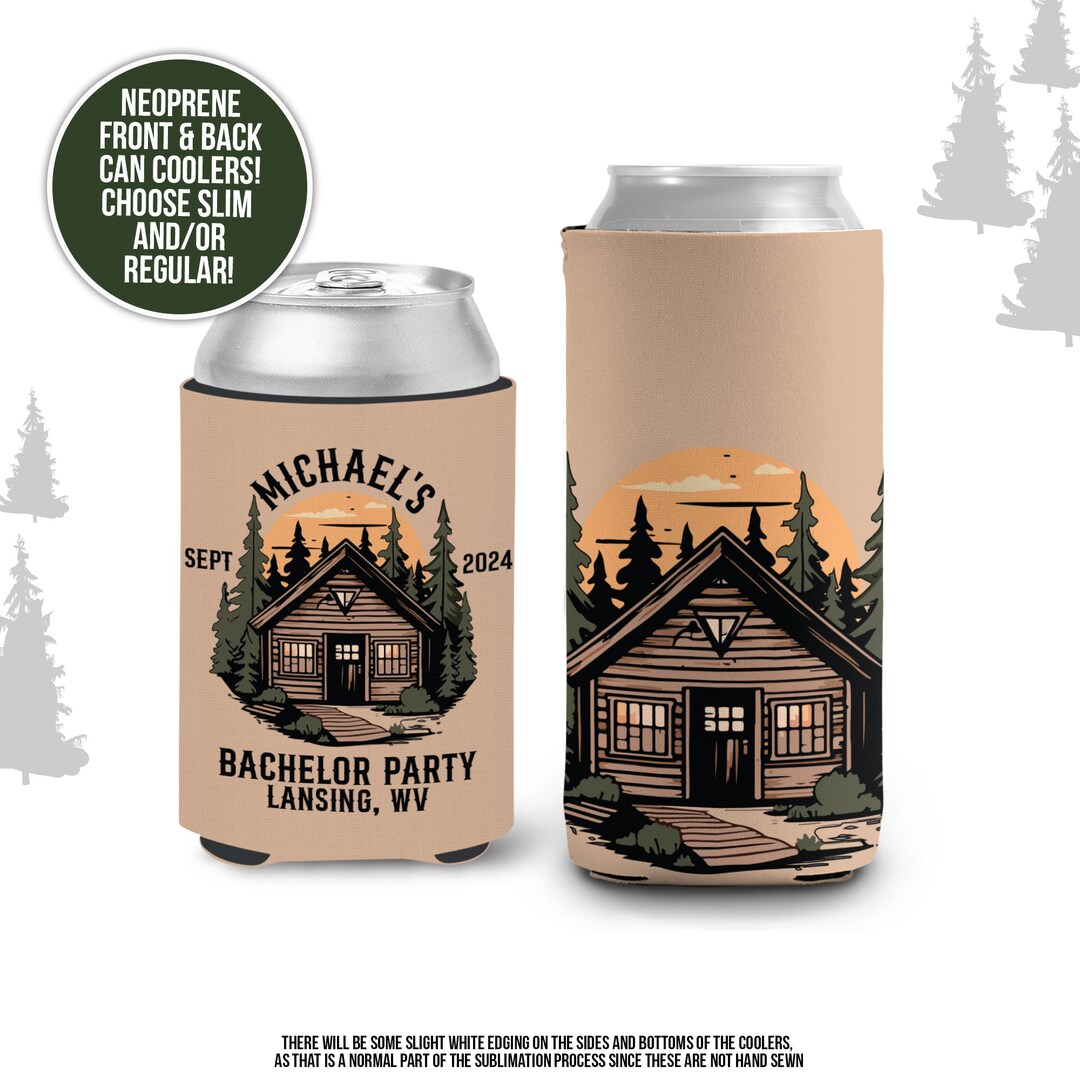Cabin Camping Bachelor Party Can Coolies | Cabin in Woods Personalized ...