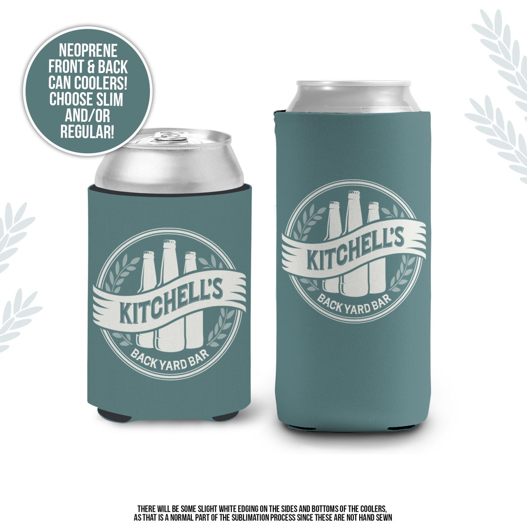 Backyard Personalized Can Coolies | Backyard Bar Regular or Slim Can ...