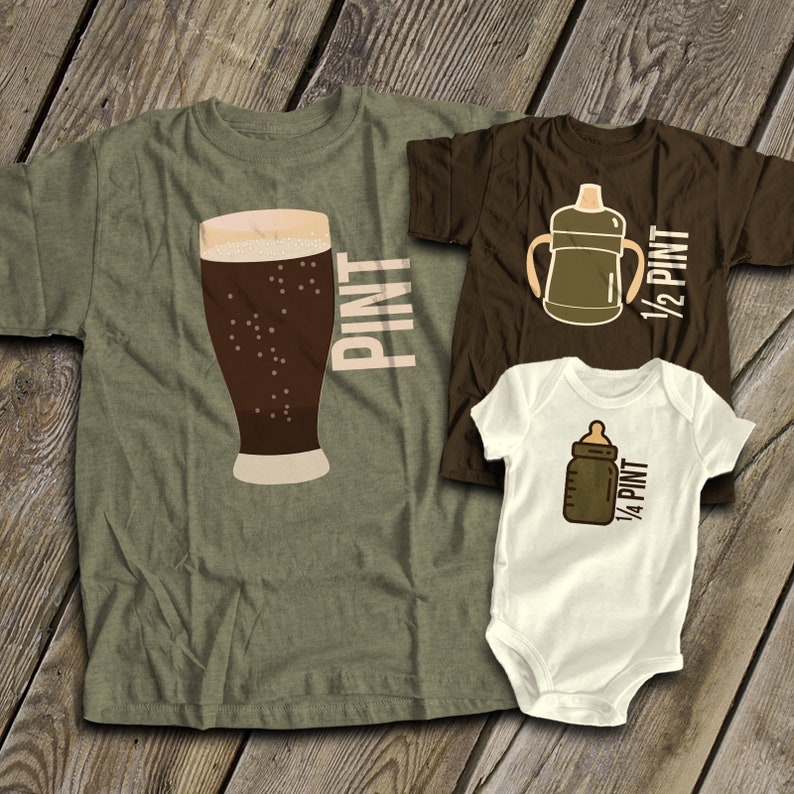 Pint Half Quarter Pint Matching Dark T-shirts | Dad Kiddos Matching ...