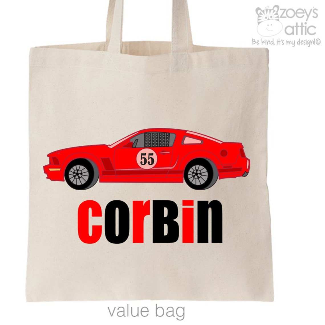 Racecar Bag Red Racing Car Personalized Tote Bag Choose | Etsy