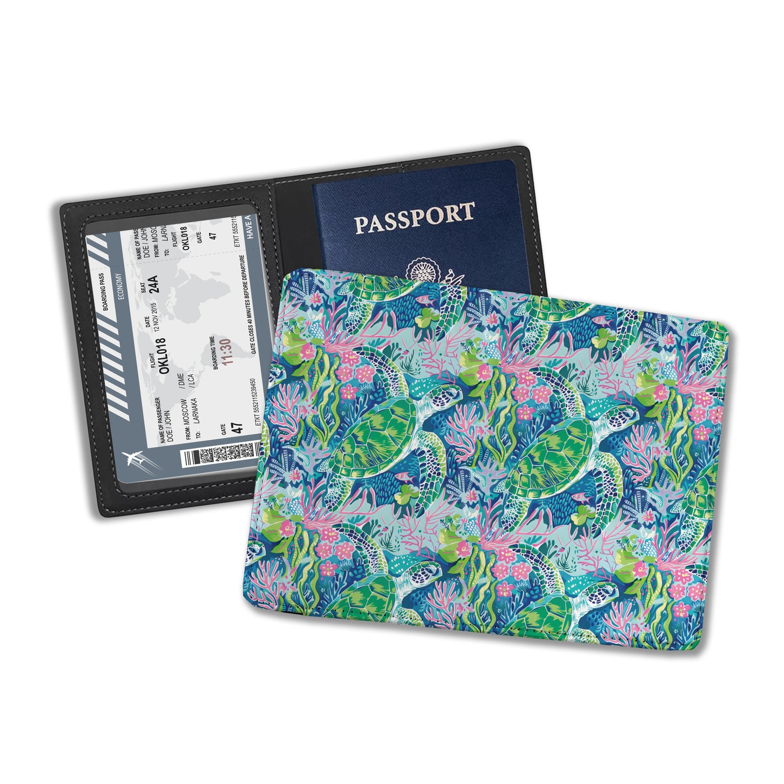 Preppy Sea Turtle Pattern Passport Holder and or Luggage Tag Cute ...