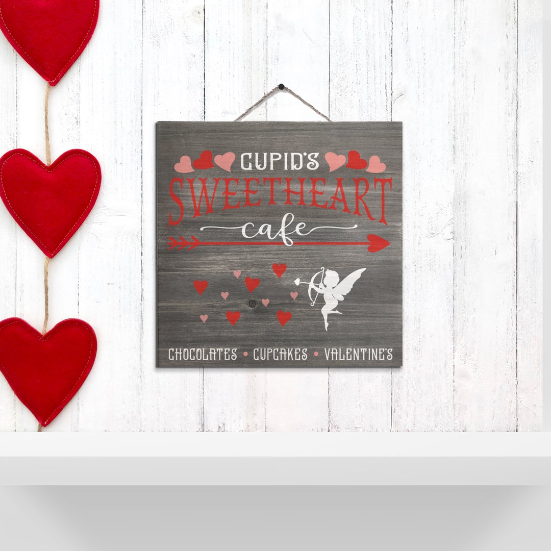 Cupid's Sweetheart Cafe Valentine Sign Graywash or Whitewash Wood Fir ...