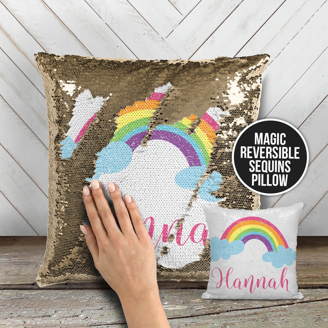 Rainbow Sequin Pillow | Reversible Sequin Mermaid Pillowcase ...