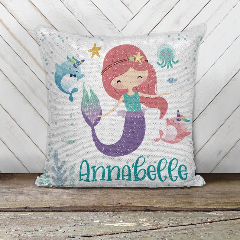 Under the Sea Mermaid Sequin Pillow | Reversible Sequin Sea Life ...