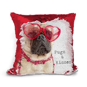 Pug Dog Sequin Pillow | Pugs & Kisses Reversible Sequin Mermaid ...
