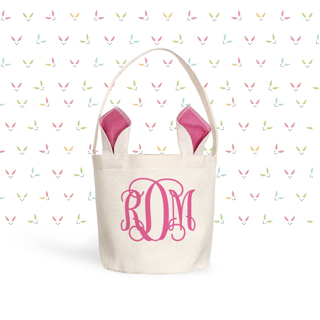 Monogram Easter Basket | Bunny Ears Easter Basket Pink, Blue or Green - Custom Personalized ...
