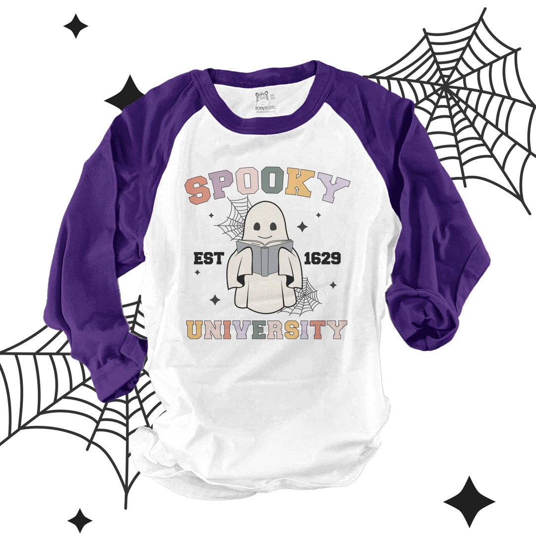Spooky University Ghost Retro Groovy Halloween Teacher Raglans Retro ...