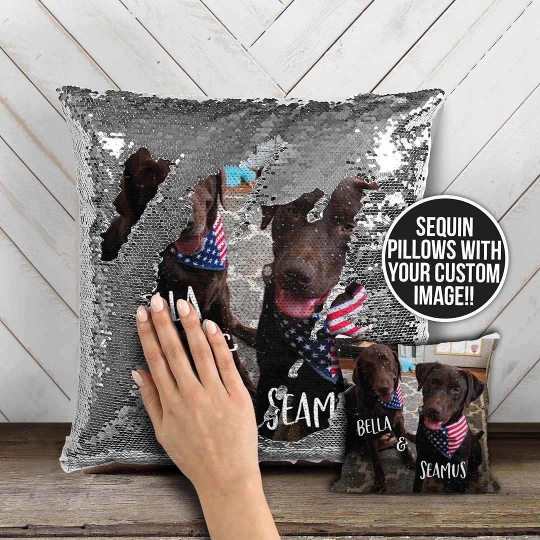 Sequin Dog or Cat Photo Pillow Pets Sequin Pillow With Pets Faces ...