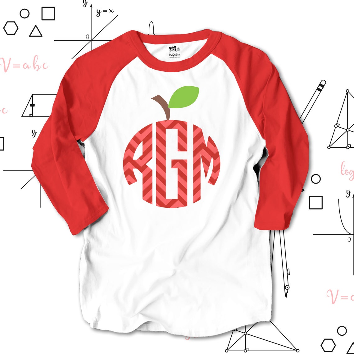 Monogram Shirt for Teachers - Chevron Apple Monogram ADULT Raglan Shirt ...