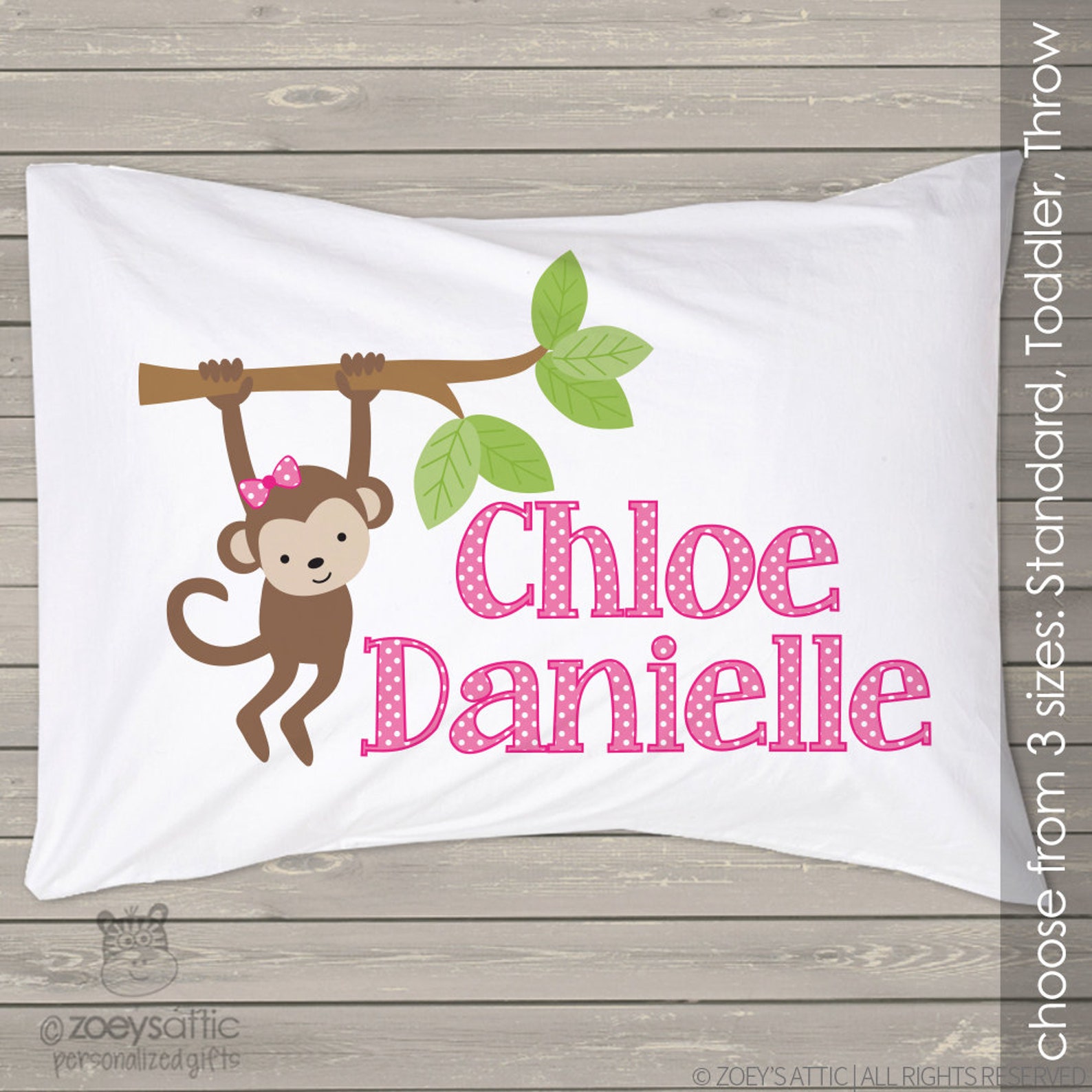 Girl Monkey Pillowcase / Pillow Custom Personalized | Etsy