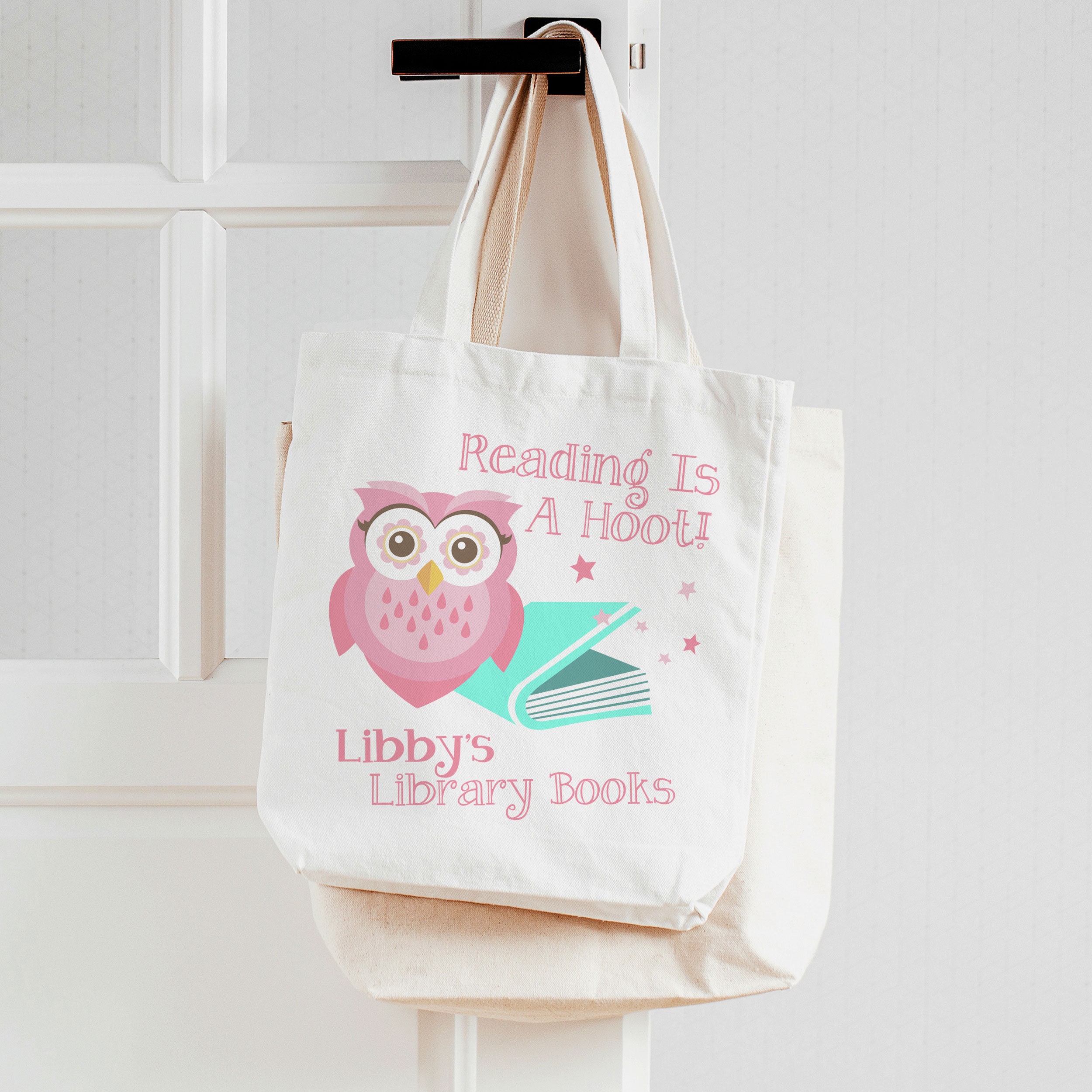 Girl Owl Library Book Reading is a Hoot Personalized Tote Bag - Choose ...