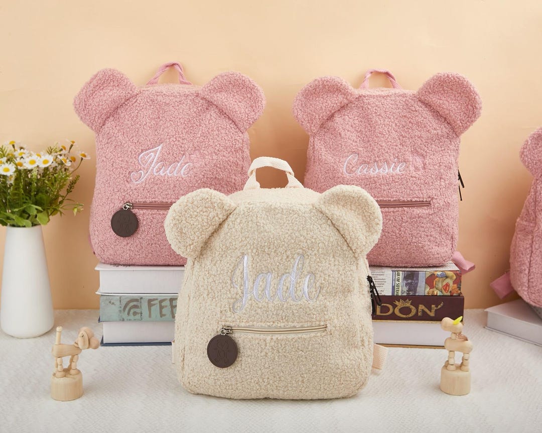Teddy Bear Backpack Bag, Personalised Fluffy Teddy Bear Bag for Kids ...