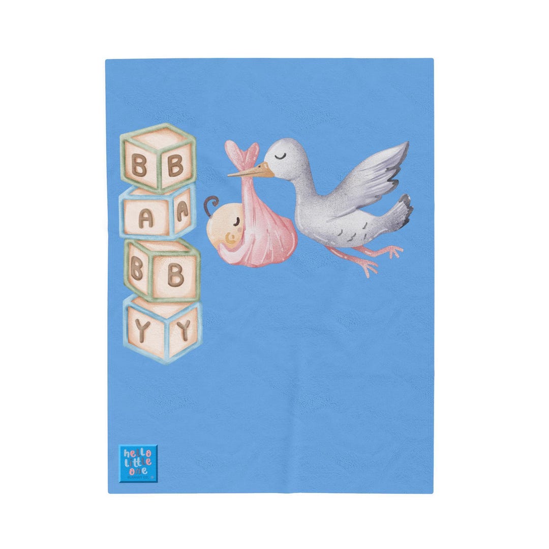 Soft Baby Blanket With Stork and Blocks Design, Cozy Blanket for Baby ...