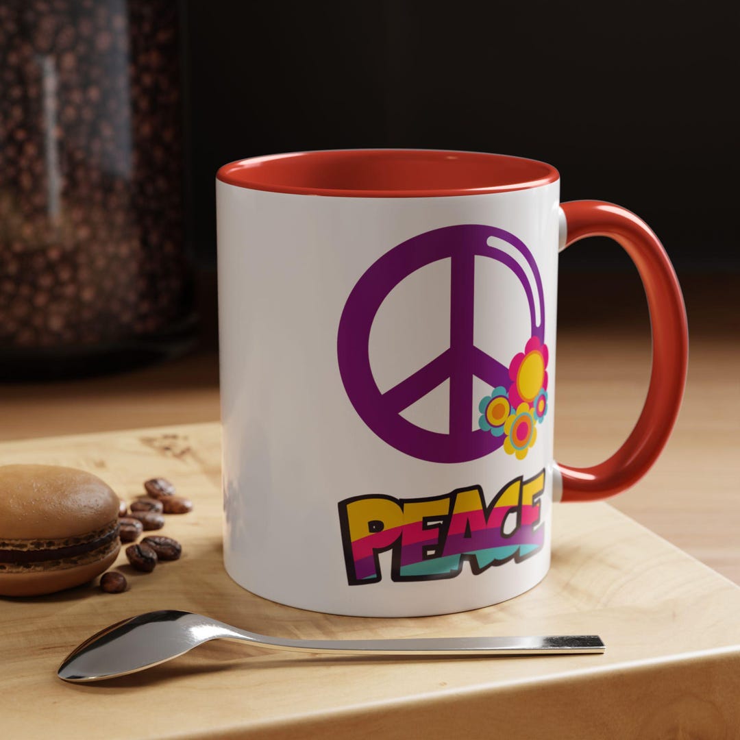Vibrant Peace Sign Mug Retro Design Coffee Cup Hippie Flower Power ...