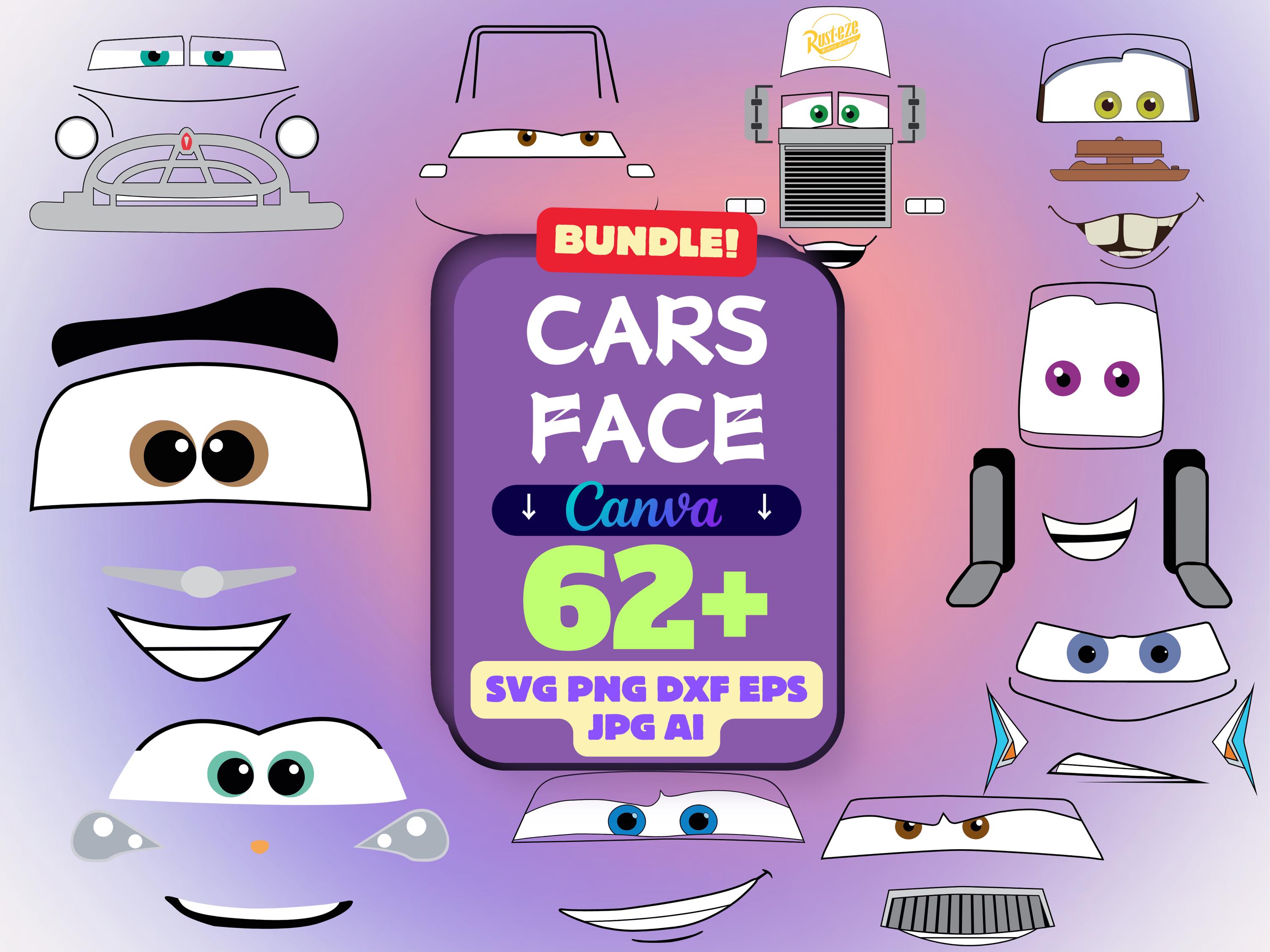 Cars Faces SVG Cliparts Bundle, Cars Tshirt Design Cartoon Cliparts ...