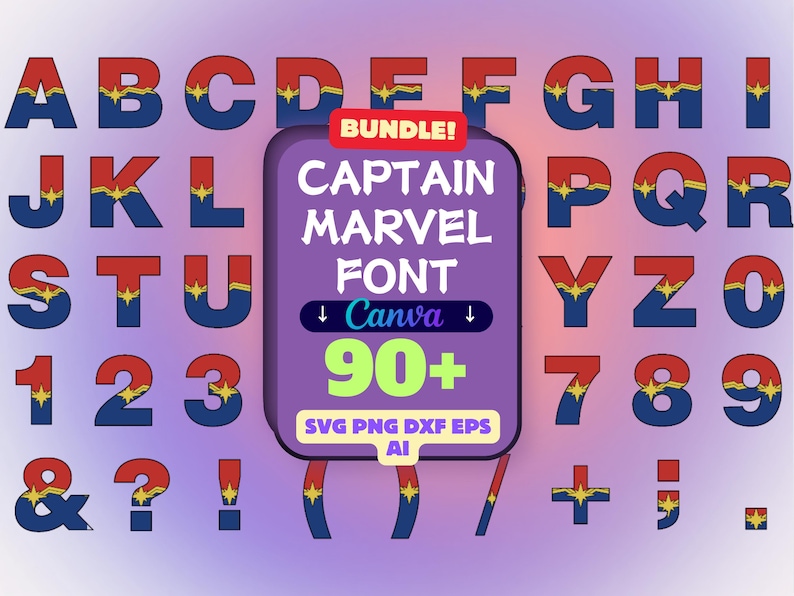 Captain Marvel Fonts Svg Bundle Png-svg-dxf-eps-ai, Alphabet, Letters ...