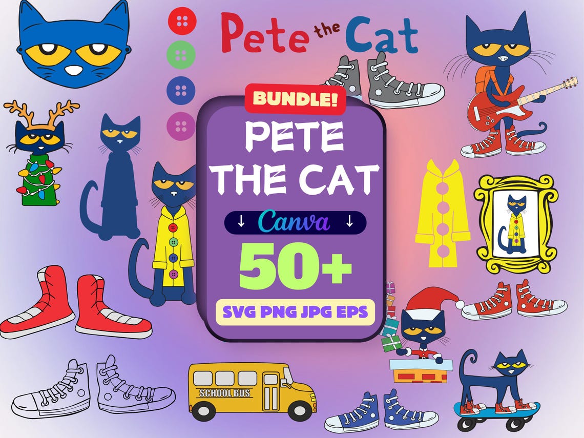 Pete the Cat Svg Bundle, Pete the Cat Cricut Vector Bundle , Pete the ...