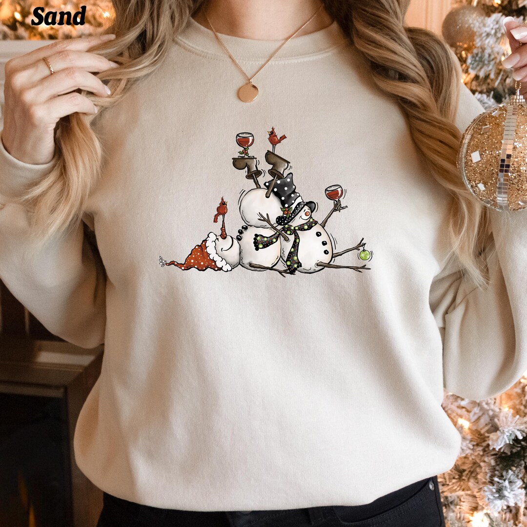 Tipsy Snowman Christmas Sweatshirt, Wine Drinking Holiday Hoodie - Etsy