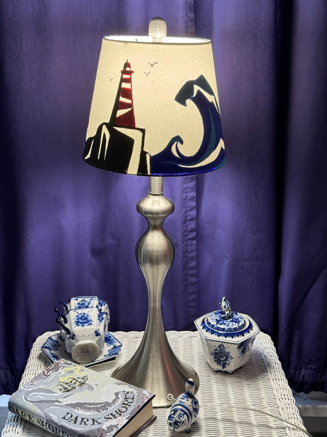 Ocean Lighthouse Lamp Shade | Hand Painted Lamp | Waves | Ocean Scene ...