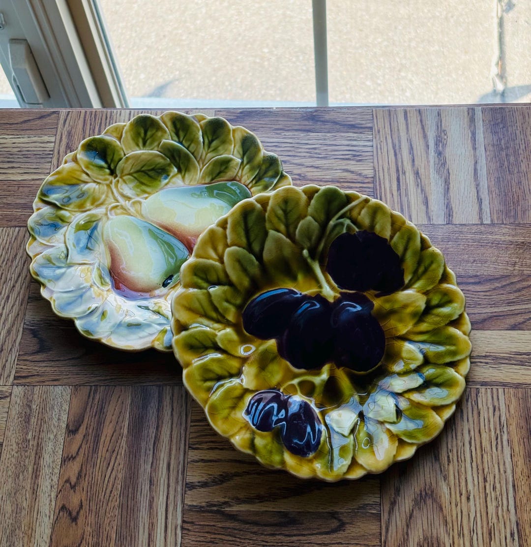 Sarreguemines France Plate Set | 2 Plates | Pear & Plum | Vintage ...