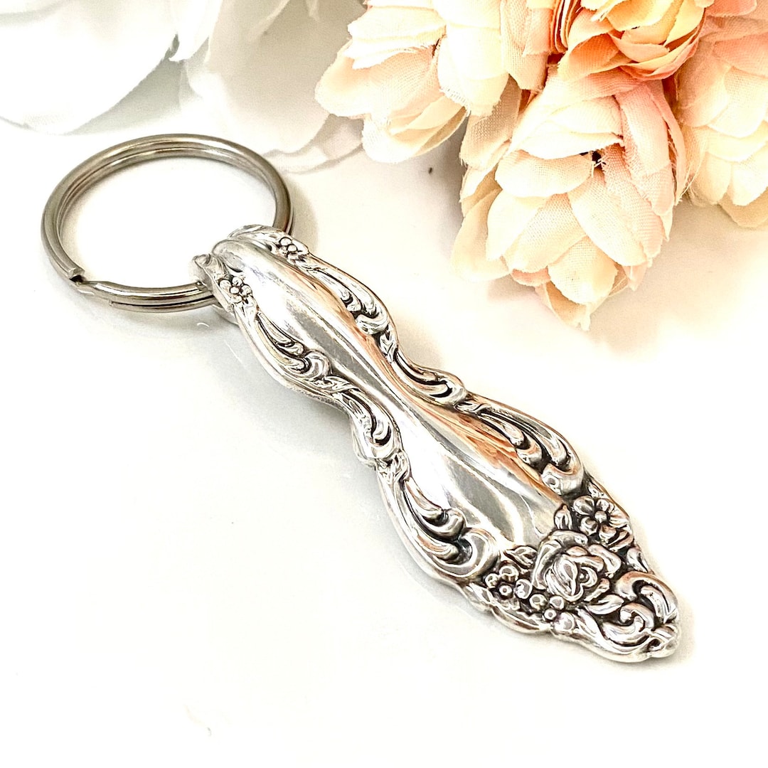 Spoon Keyring, 1967 BAROQUE ROSE Silver Spoon Keyring, Vintage Spoon Keyring, Key Ring, Keychain ...