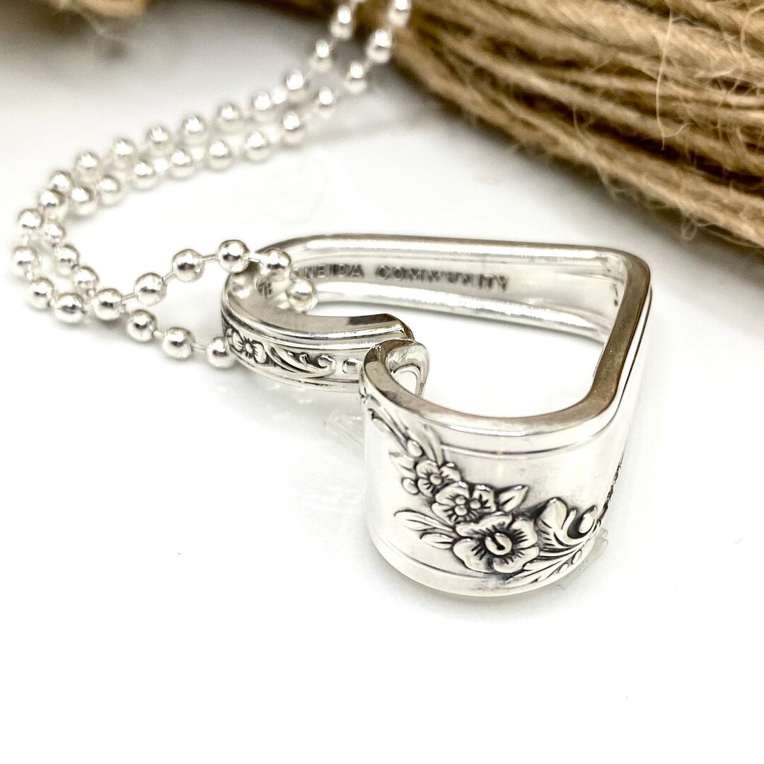 Spoon Heart Necklace, 1946 QUEEN BESS, Spoon Jewelry Heart, Silverware ...