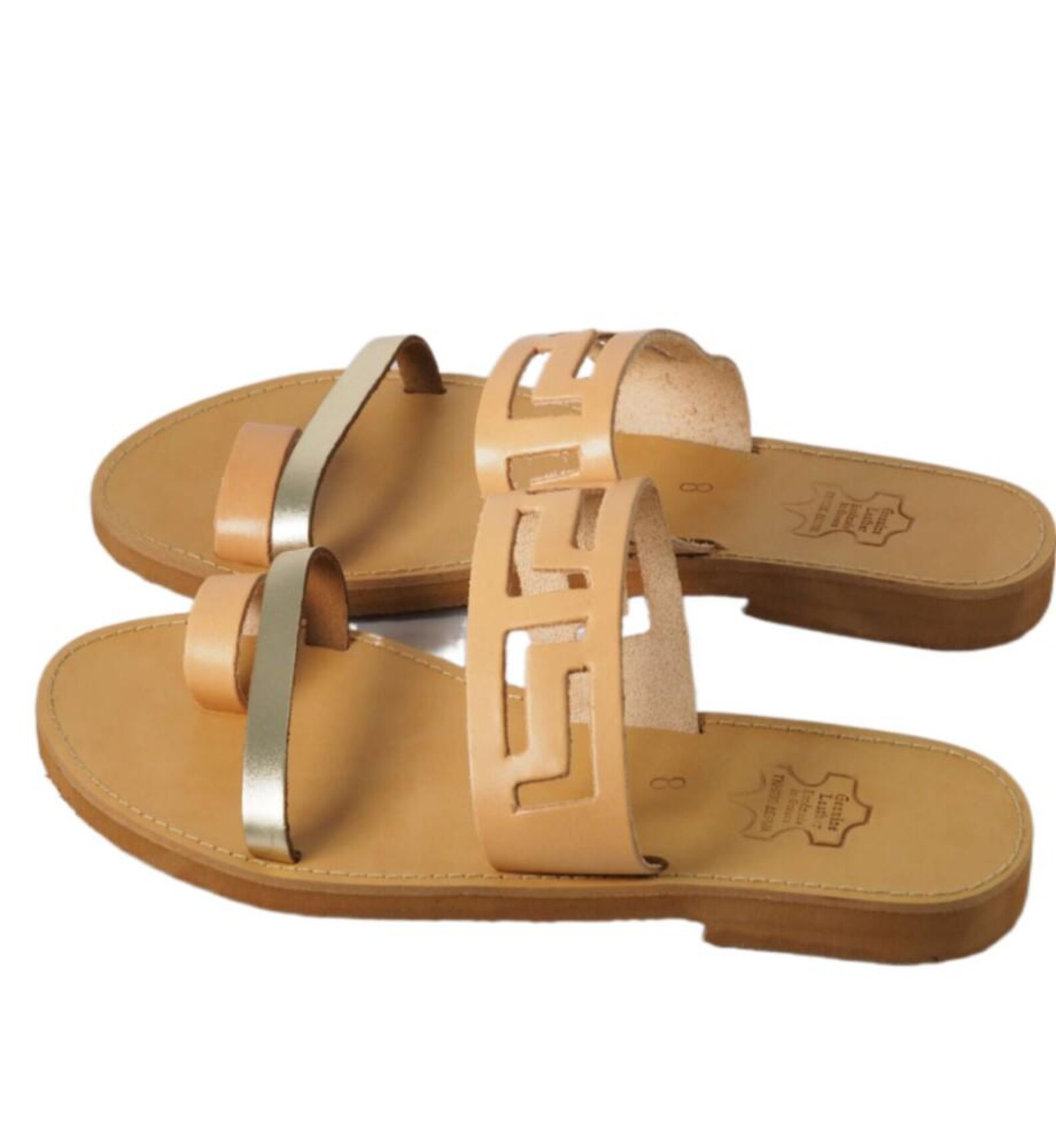 Handmade Leather Sandals - Meander Design With Golden Strap - 100% ...