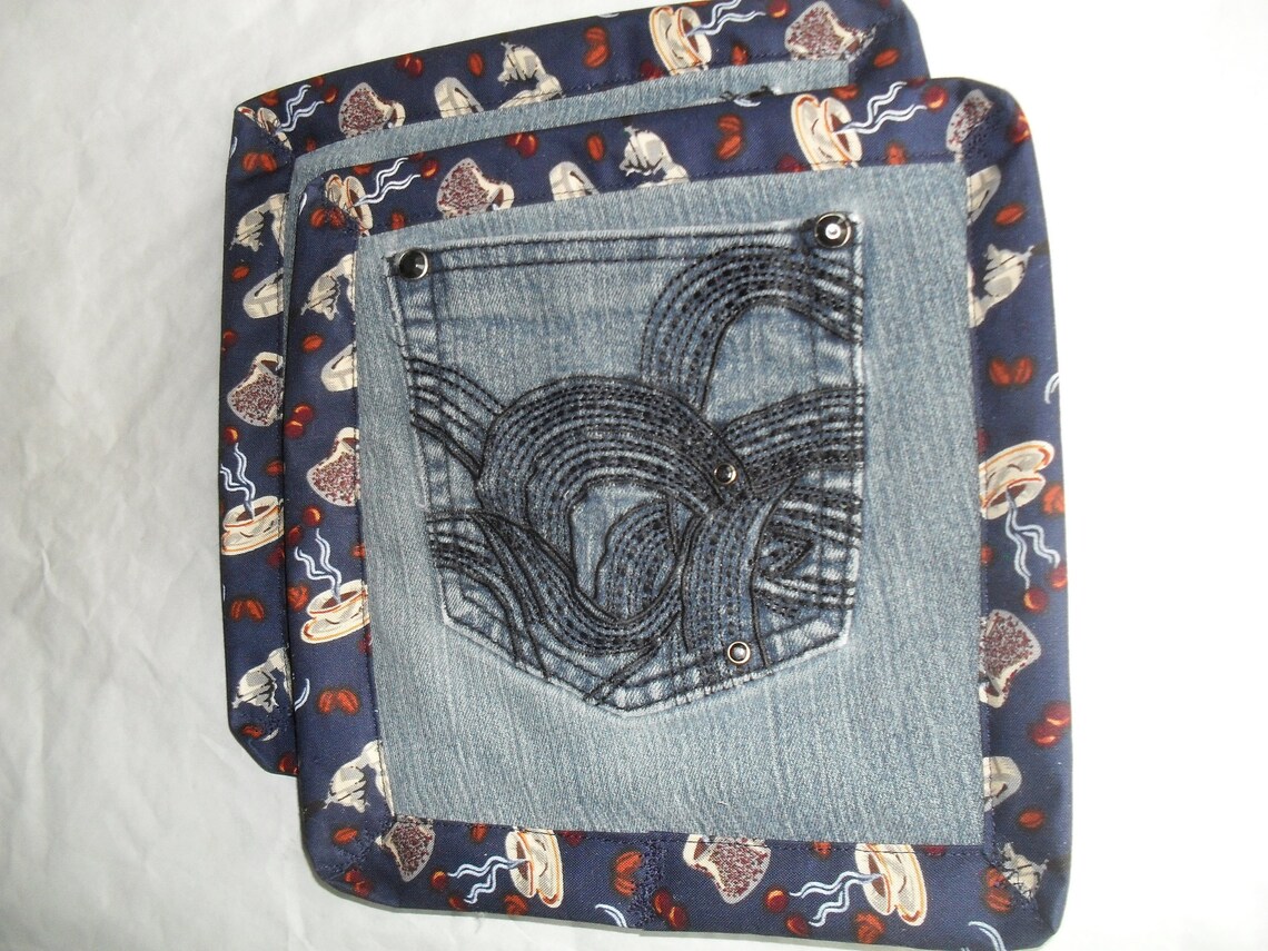 Recycled Denim Pair Repurposed Pocket Free Shipping Potholders - Etsy