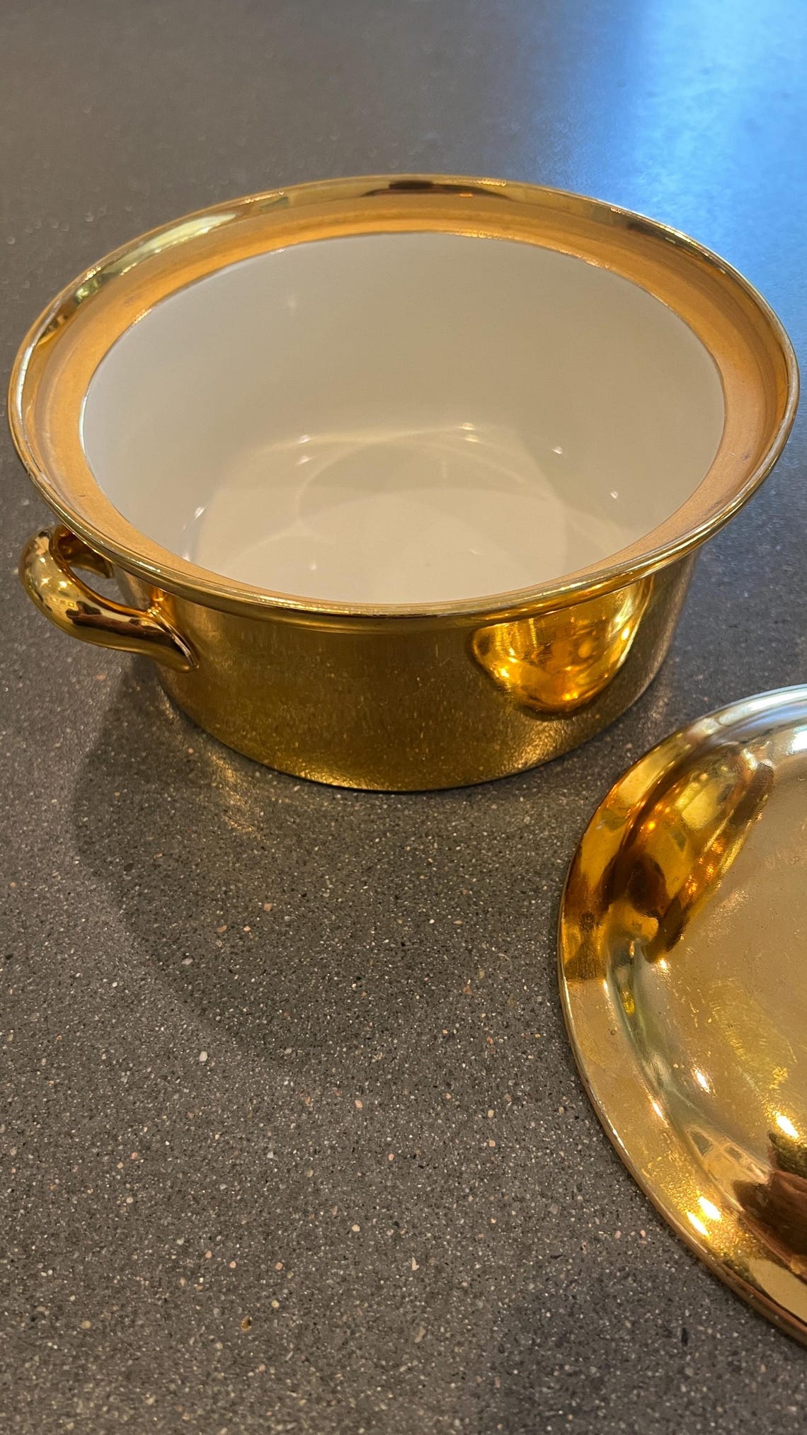 Vintage Hall China Golden Glo 8-1/2 Roaster Carbone Lidded Dish 22k ...