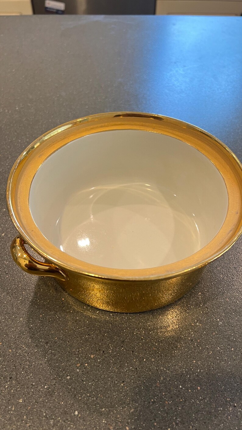 Vintage Hall China Golden Glo 8-1/2 Roaster Carbone Lidded Dish 22k ...
