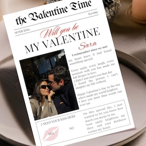 Will You Be My Valentine Newspaper Template With Photo, Personalized ...