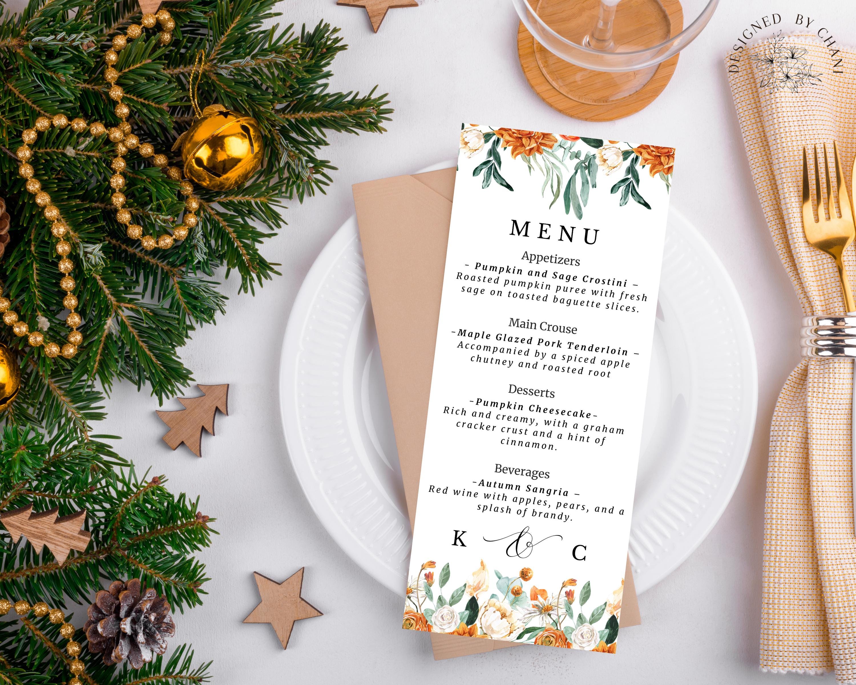 Orange Floral Wedding Menu Template, INSTANT DOWNLOAD, Orange Wedding ...