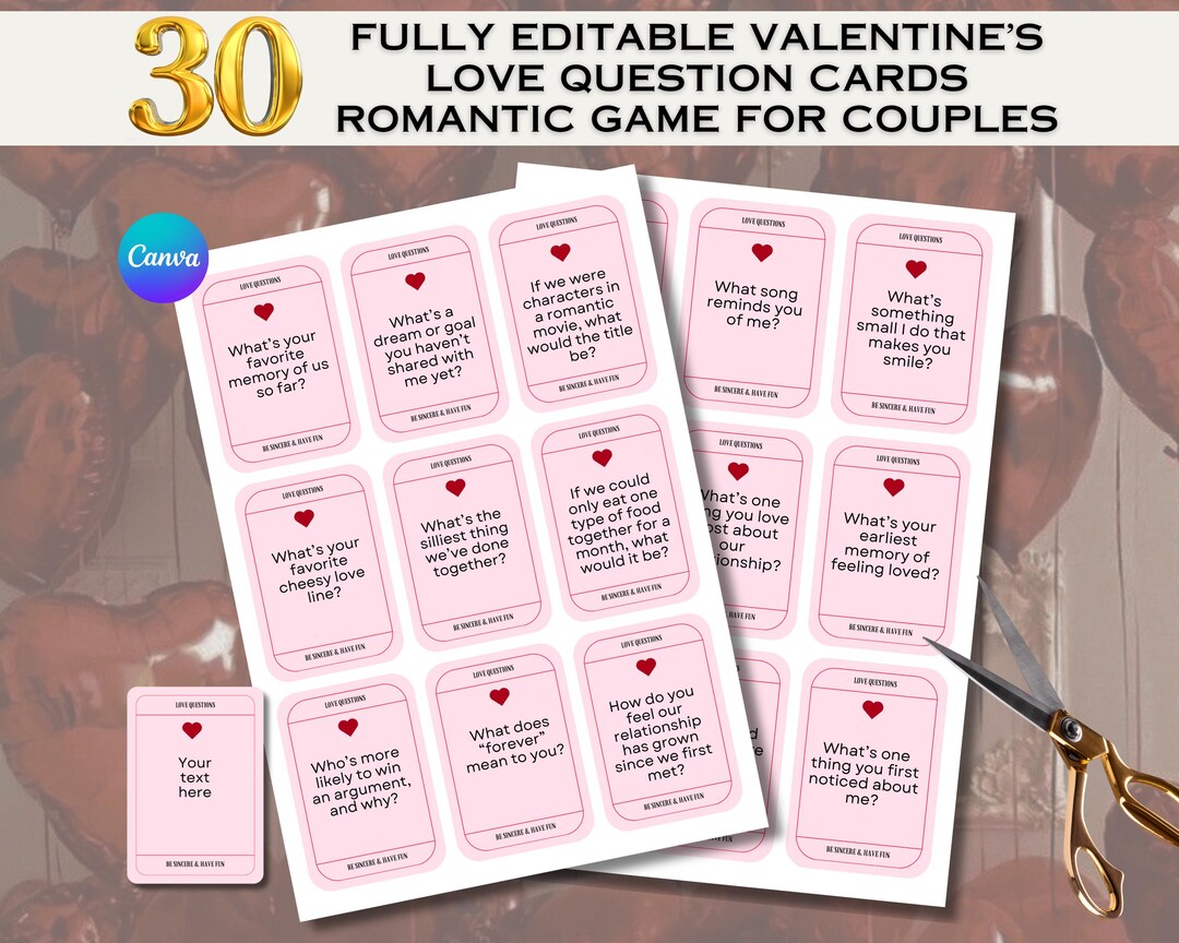 Valentine Love Question Card Template on Canva, Printable Valentine ...
