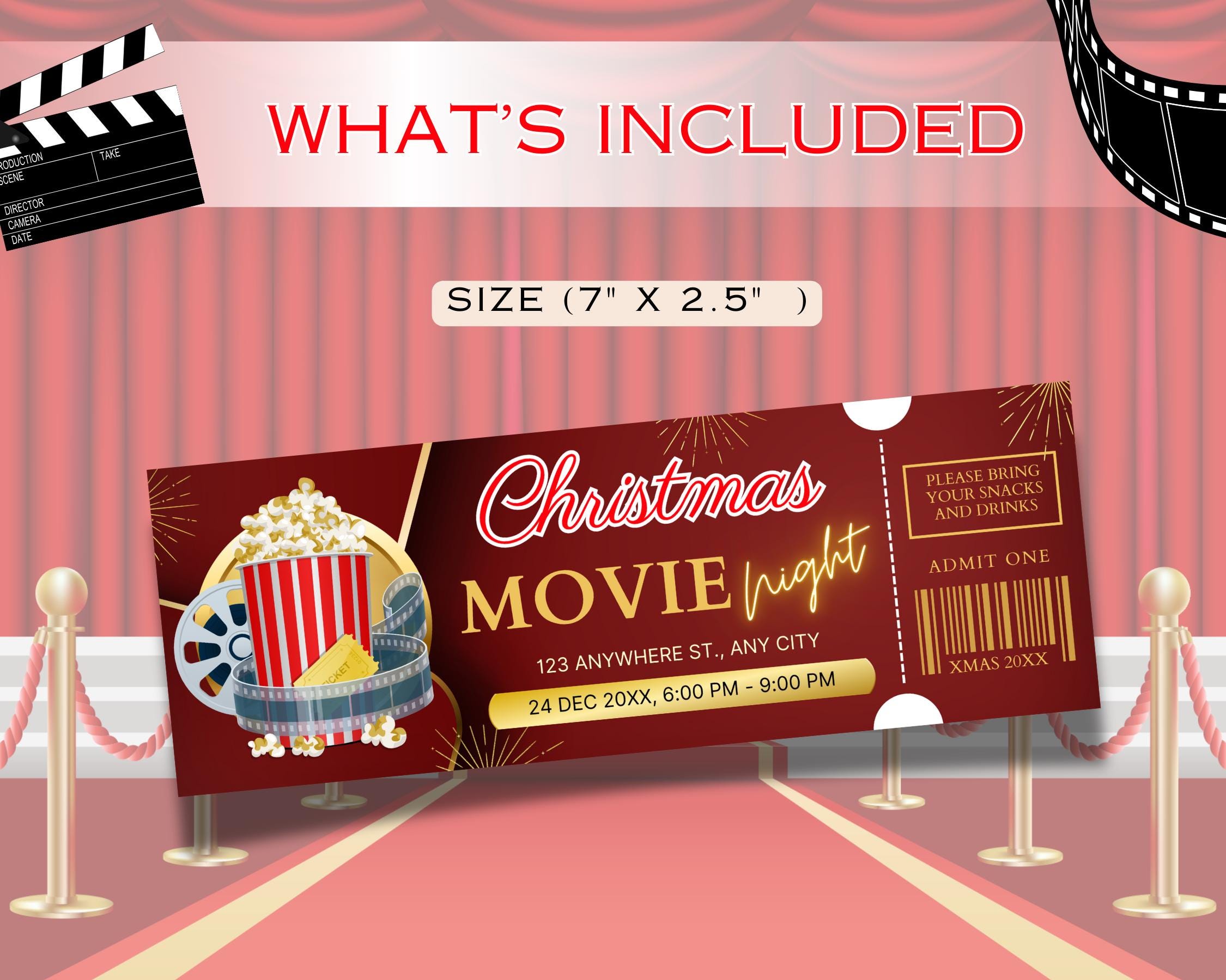 Christmas Movie Night Party Invitation Template, Editable Holiday Movie ...