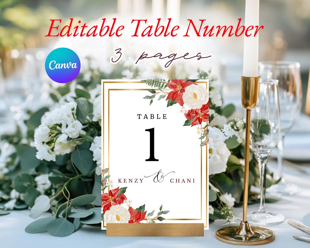 Christmas Wedding Table Number Template , Wedding Table Sign, Wedding ...