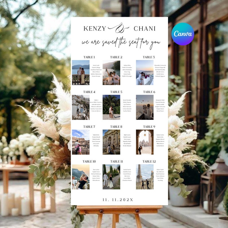 Modern Minimal Seating Chart With Photo Template Editable Table ...