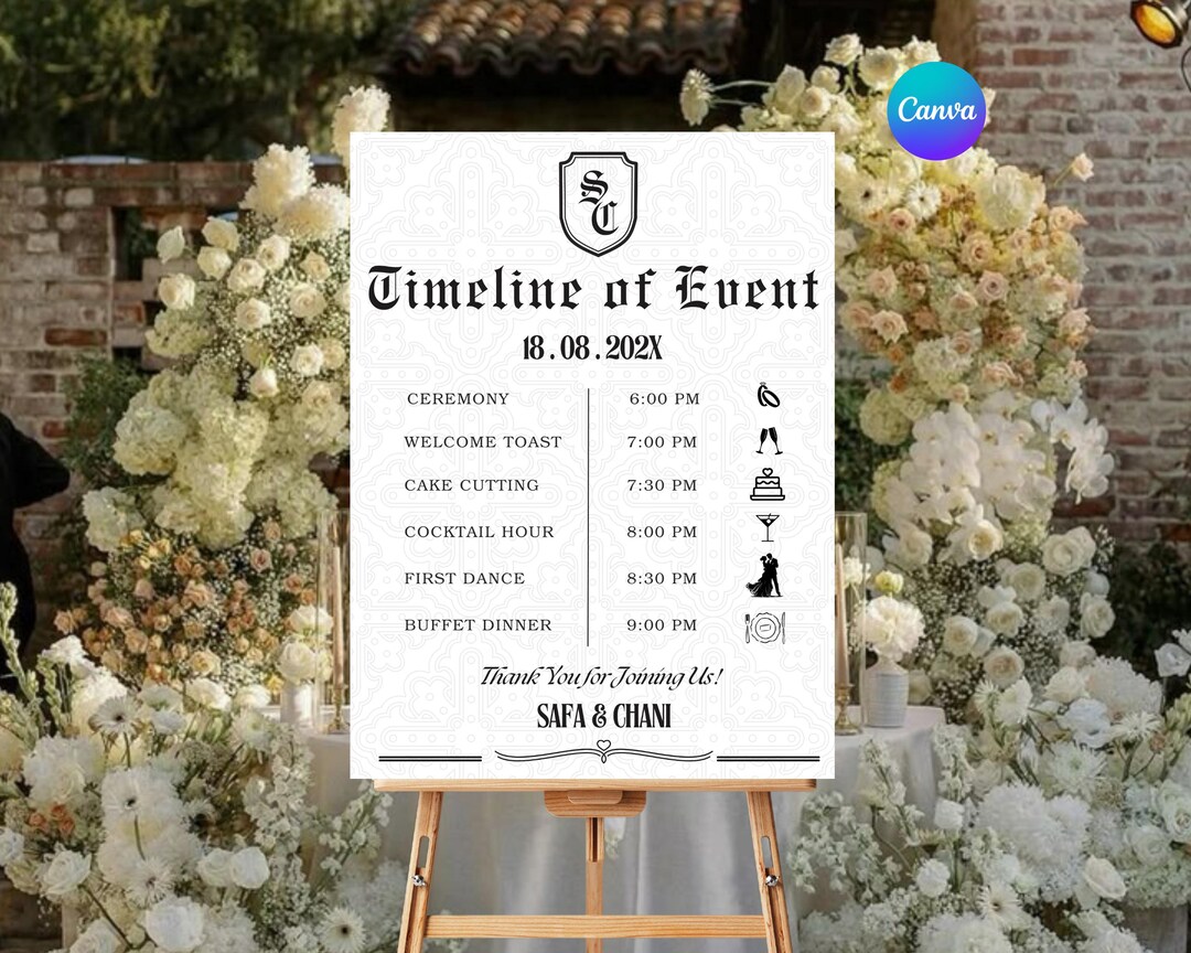 Wedding Order of Event Timeline Sign Template, Minimal Timeline of ...