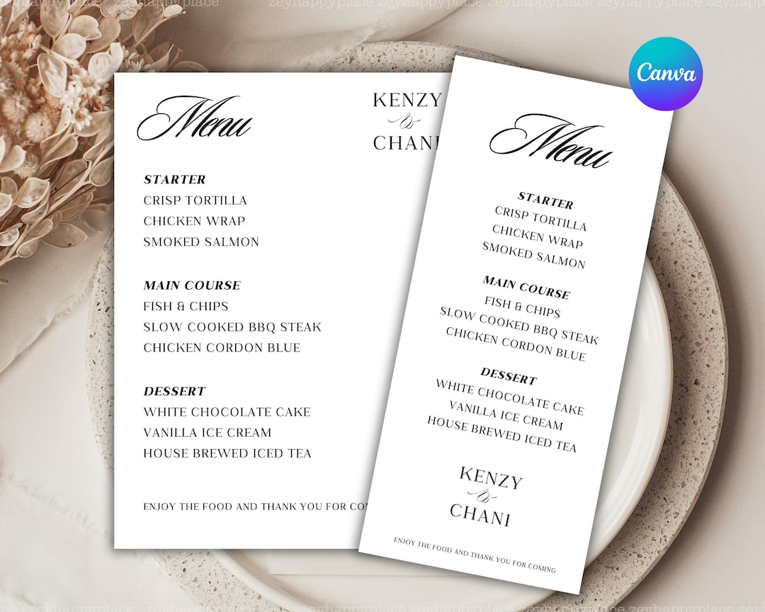 Elegant Weeding Table Menu Card Template, Minimalist Wedding Menu ...