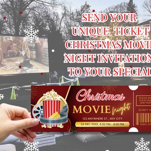 Christmas Movie Night Party Invitation Template, Editable Holiday Movie ...