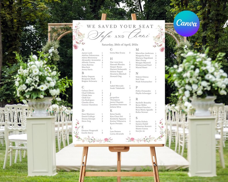 Wildflower Wedding Seating Chart Sign Editable Table Arrangement Sign ...