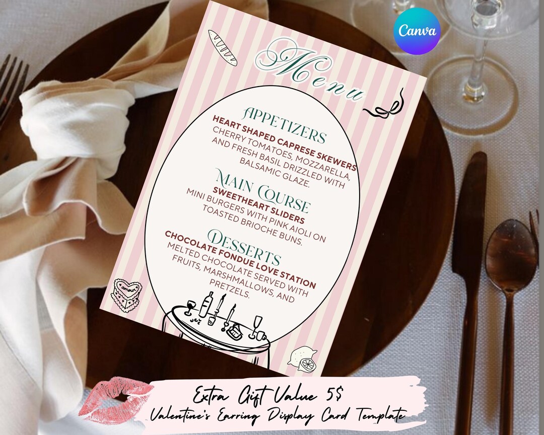 Valentine Dinner Menu Card Template on Canva, Dinner Party and Wedding ...