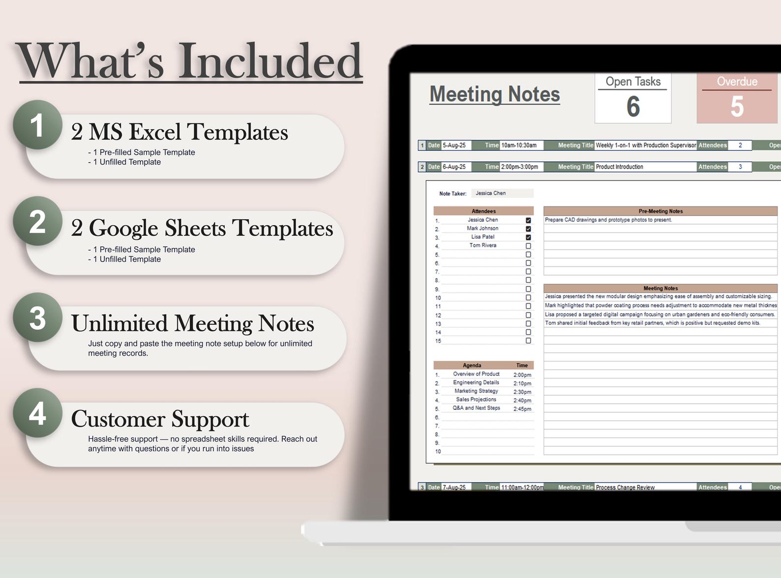 Multiple Meeting Notes Tracker Template for Google Sheets & Excel ...