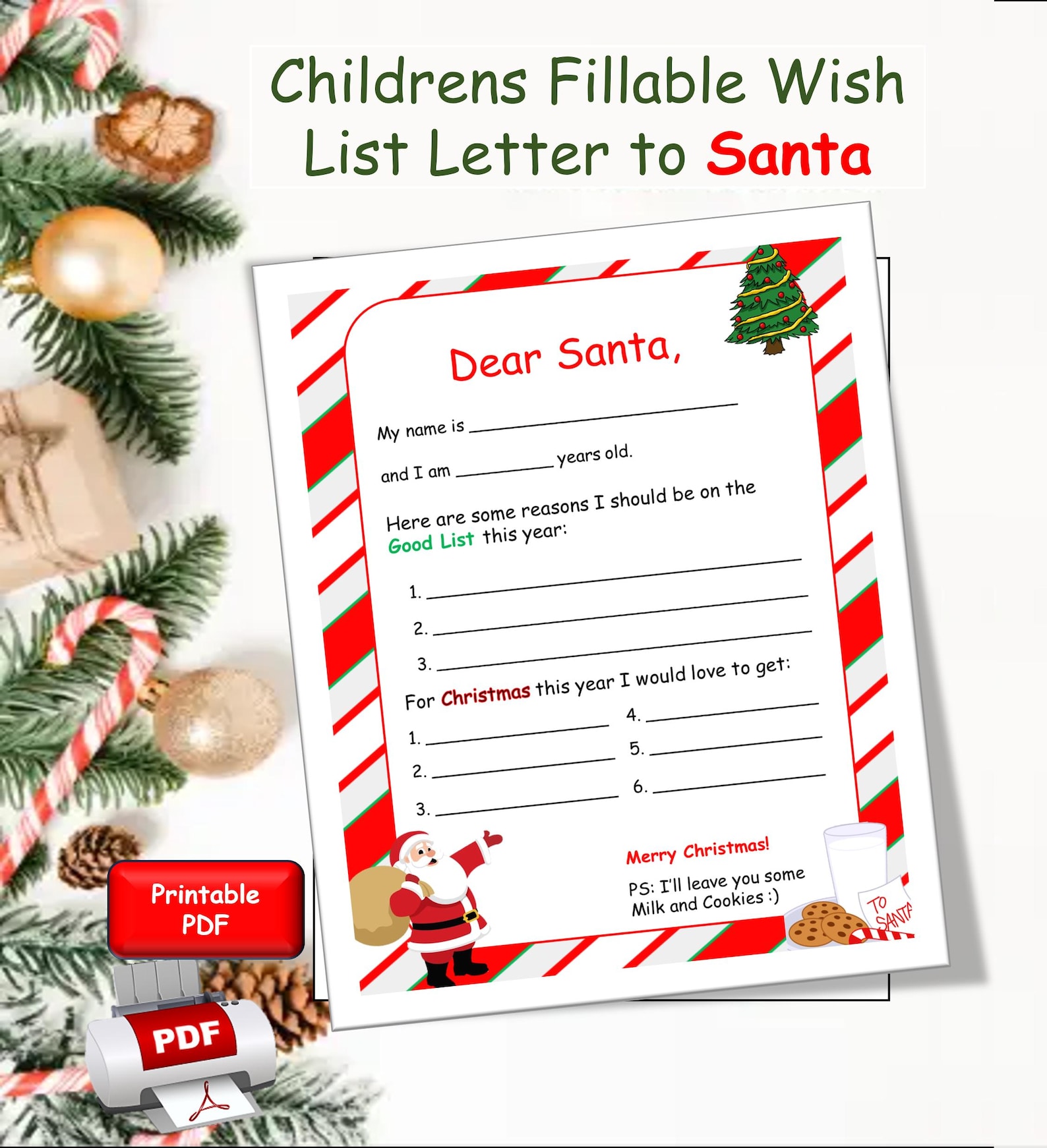 Printable Santa Wish List Letter for Kids Fun Christmas Activity Cute ...